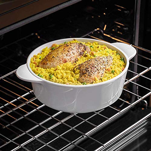 CorningWare 4 Piece Pyroceram Classic Casseroles 2.4 qt/2.25L Round & 2.1 qt/2L Square Cooking Pots With Handles & Glass Lid - White