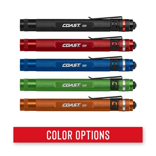 COASTĀ® G20 Inspection Beam LED Penlight with Adjustable Pocket Clip and Consistent Edge-To-Edge Brightness, Red, 54 lumens