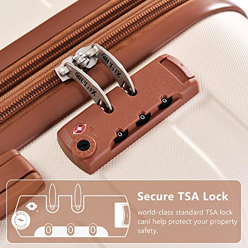 Merax 3 Piece Expandable ABS Hardshell Luggage Sets Spinner Wheel Suitcase TSA Lock Suit Case, Ivory/Brown, 20/24/28 Inch