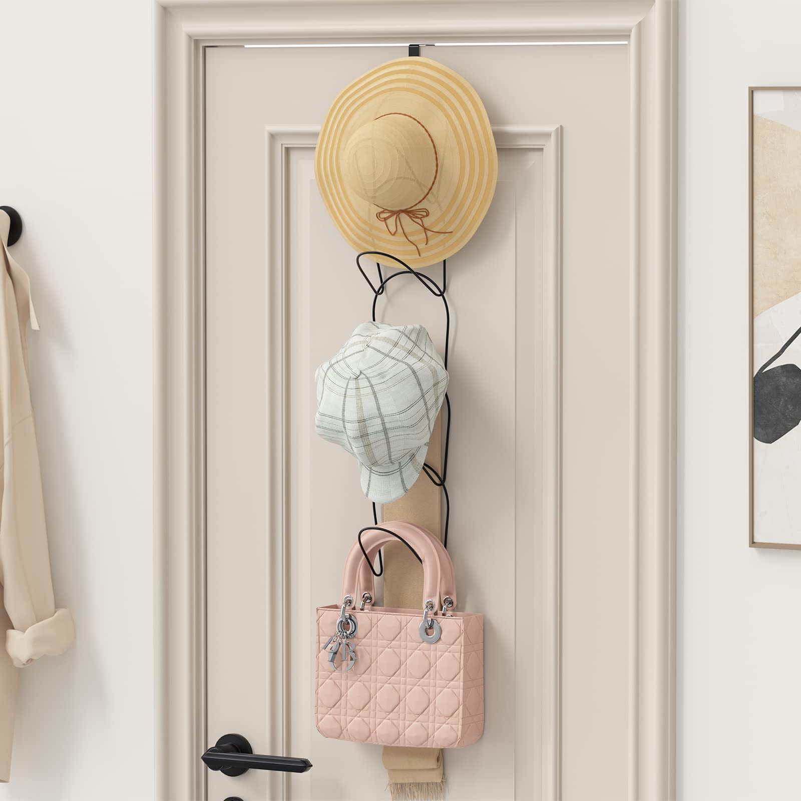 LINFIDITE 10 Pack Hat Rack Hanger Holder Organizer Closet Hanging Baseball Cap Display Storage Rack for Scarves Handbags Towels Clothes Ties Over Door Wall Mounted w Hanging Hook Black