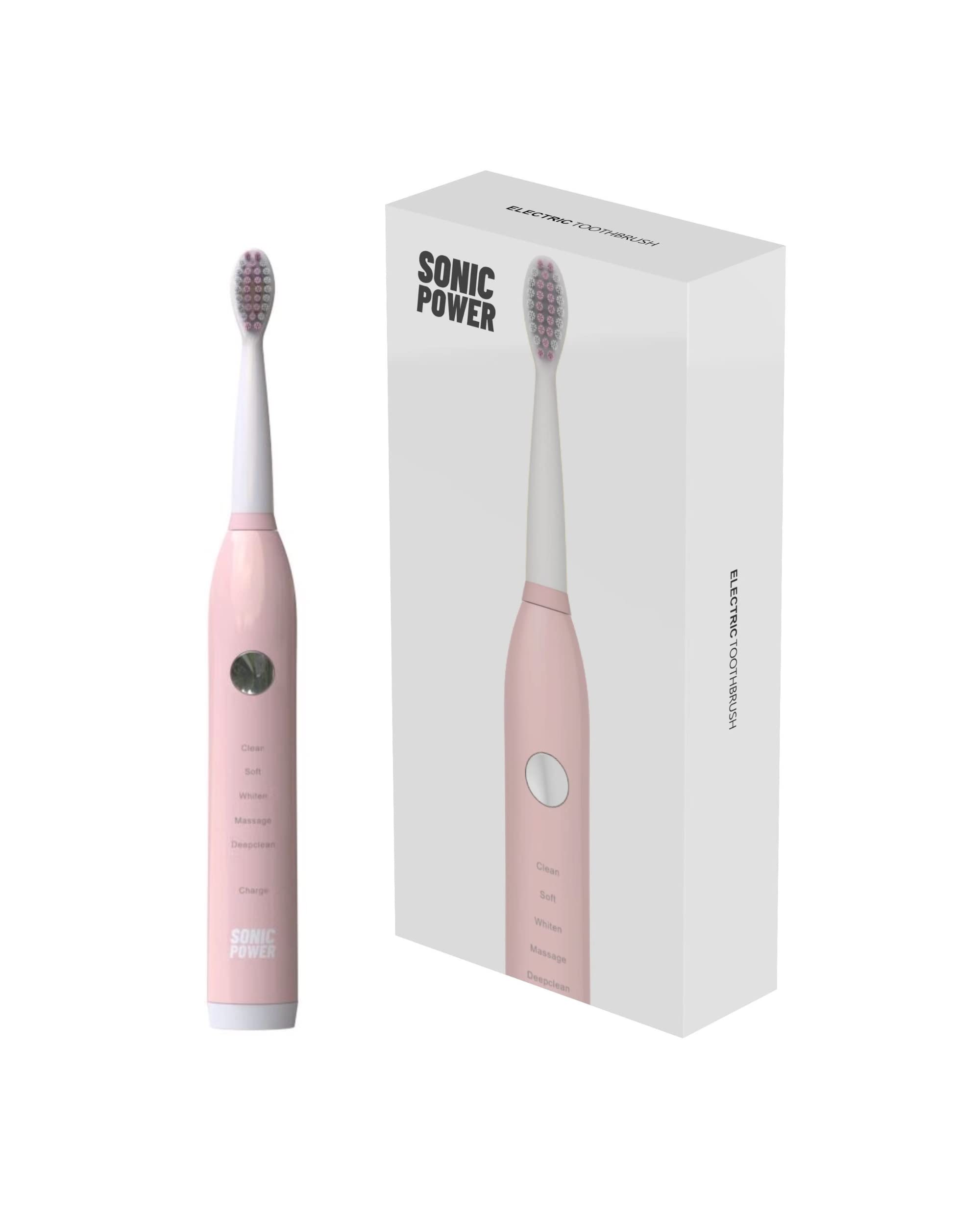 SonicPower Electric Toothbrush Kit, Ultra Portable & Lightweight with 5 Cleaning Modes, 1 Year Supply of Brush Heads, Rechargeable Battery, Mirror Mount & Travel Cap Included, 4 Color Options