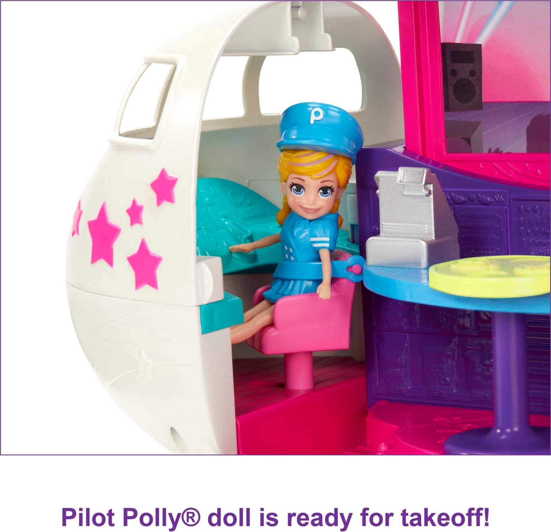 Polly Pocket Travel Toy Playset with 3-inch Doll & Accessories, Transforming Fabulous Flying Jet Airplane Toy