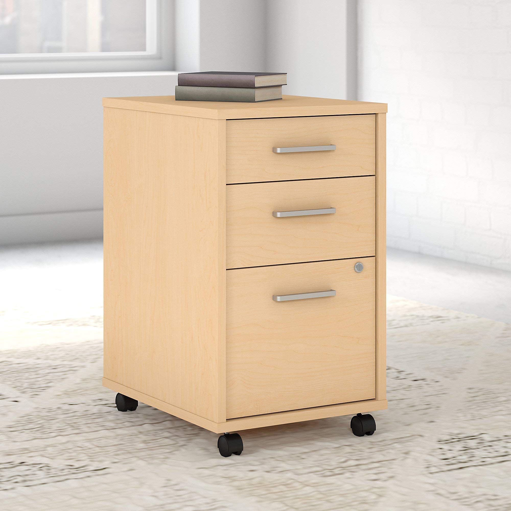 Bush Business Furniture Method 3 Drawer Mobile File Cabinet-Assembled, Natural Maple