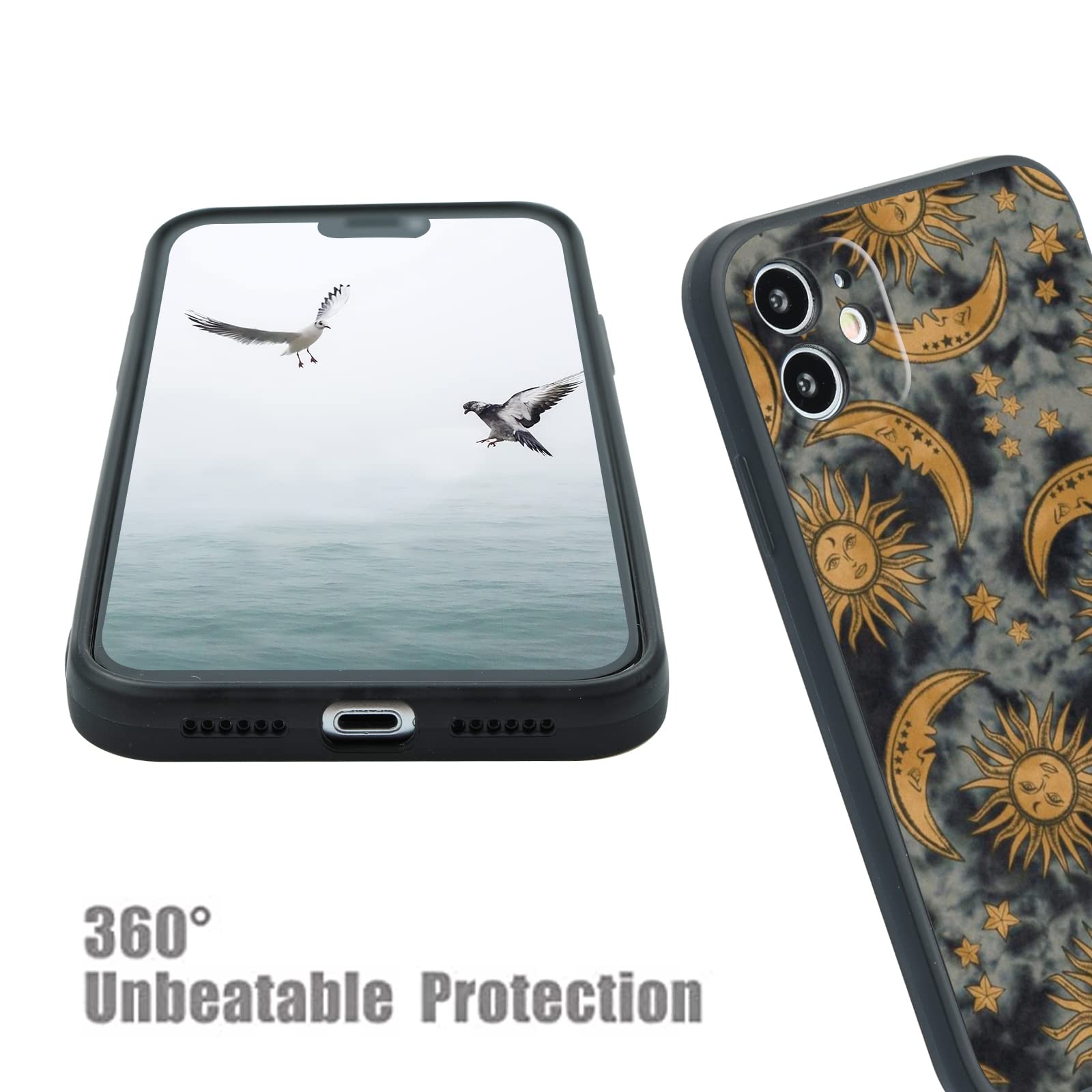 Compatible with iPhone 11 Moon and Sun Case,Moon and Sun Stars Collage Unique Cool Graphic Design for iPhone Case Men Boy Women,Shockproof Soft Silicone Trendy Case for iPhone 11