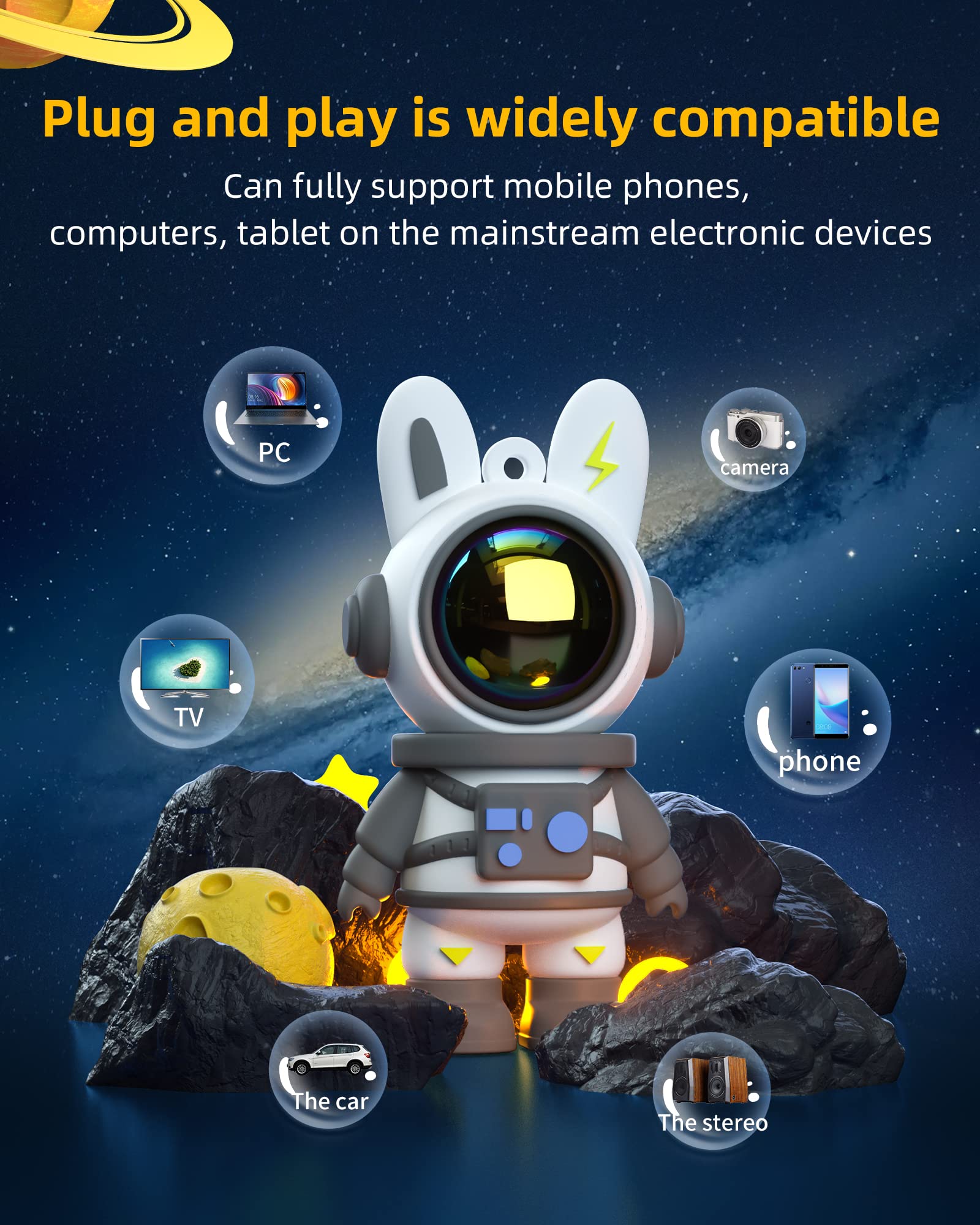 Cute Space Rabbit USB Flash Drive, Thumb Drive Waterproof USB 2.0 Memory Stick Small Size USB Drive Gift (128G, Cyan)