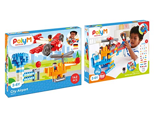 Poly M Hape City Airport | 142Piece Building Brick Airport Toy Set with Figurines & Accessories, 760023
