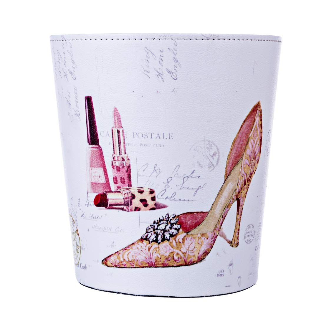 Lingxuinfo Scakbyer European Style Retro Leather Trash Can Trash Bin Waste Paper Basket Wastebasket Garbage Can Without Lid (Lipstick High Heels)
