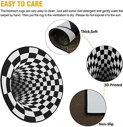 FDGDFG 3D Vortex Illusion Rug, 2022 New Black White Plaid Round Rugs 3D Visual Optical Floor Mat, Abstract Geometric Non-Slip Optical for Living Dinning Room Bedroom Kitchen (40x40in, MDKJ-4)