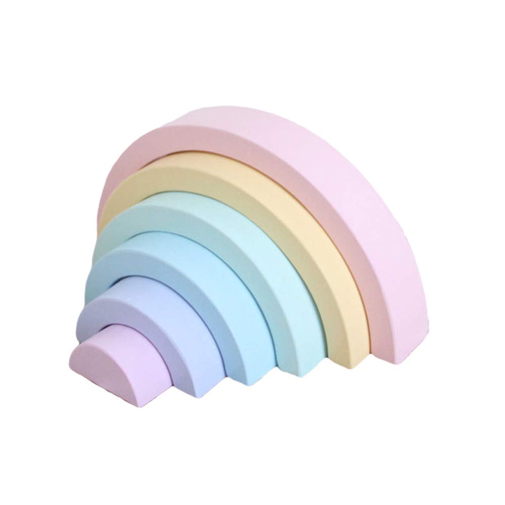 Wenini Wooden Rainbow Stacking Toy Large Nesting Puzzle Blocks Educational Learning Toys/Creative Colorful Building Blocks/Wooden Rainbow Arch Bridge (B)
