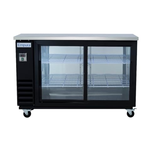 Empura 61" Back Bar Cooler Cabinet with 2 Sliding Glass Doors | Commercial Refrigerator Fridge Beer Soda | 324 12-oz Bottles Capacity, 61.1āW x 24.4āD x 41.7āH, Stainless Steel Countertop, Black, 115v