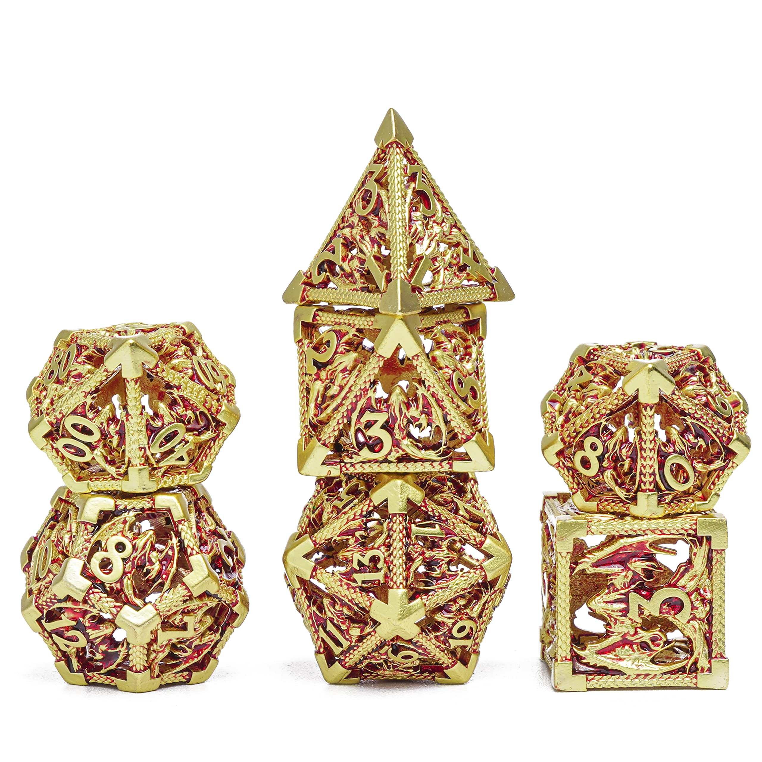 DND Metal Dice Set Polyhedral Dice Set Dungeons and Dragons Dice Hollow Dice 7Pcs Suitable for DND RPG MTG Dungeon and Dragons Table Board Roll Playing Games