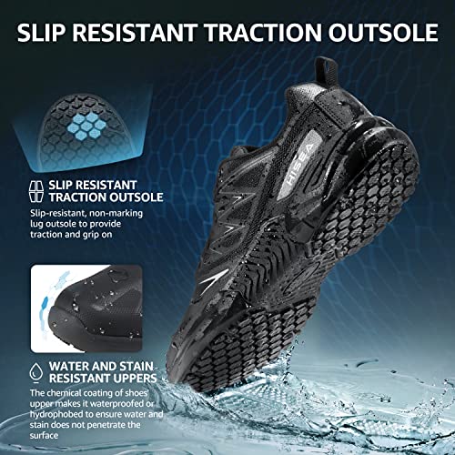 HISEA Non Slip Shoes for Men Slip Resistant Work Shoes Men's Food Service Chef Nursing Walking Shoes for Kitchen Restaurant Size 10.5 Black