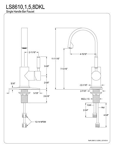 Kingston Brass LS8611DKL Kaiser Bar Faucet, Polished Chrome