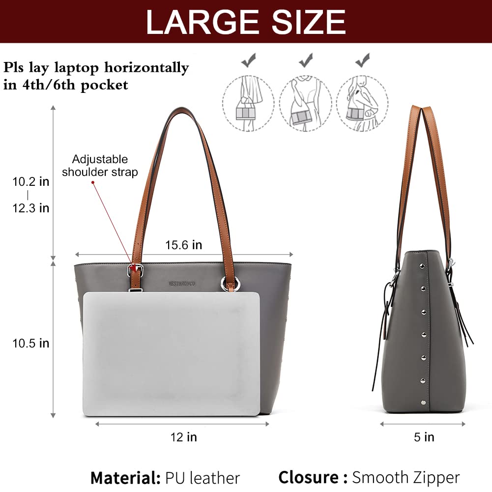 WESTBRONCO Vegan Leather Purses and Handbags For Women,Travel Tote bag Large Shoulder Bag with zipper