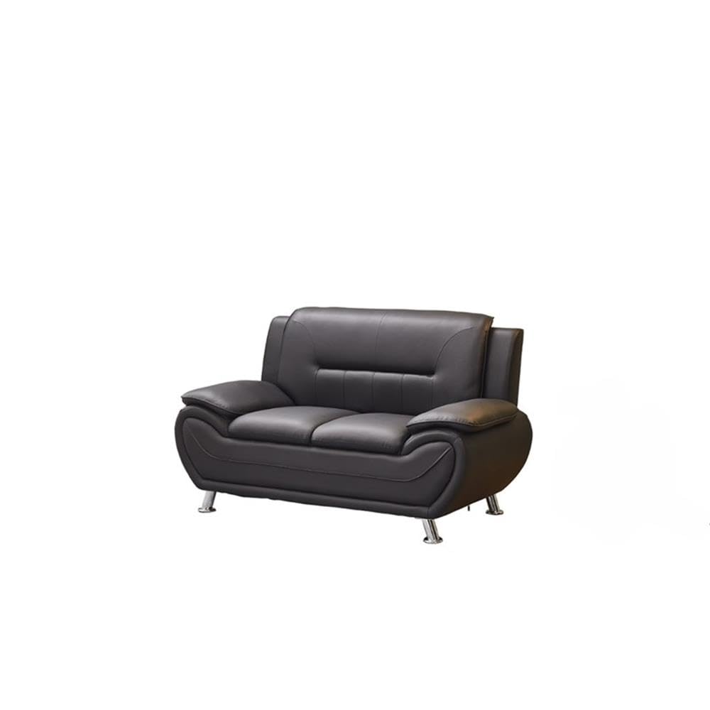 Kingway Furniture Zebra Faux Leather Loveseat with Pillow Armrests in Black