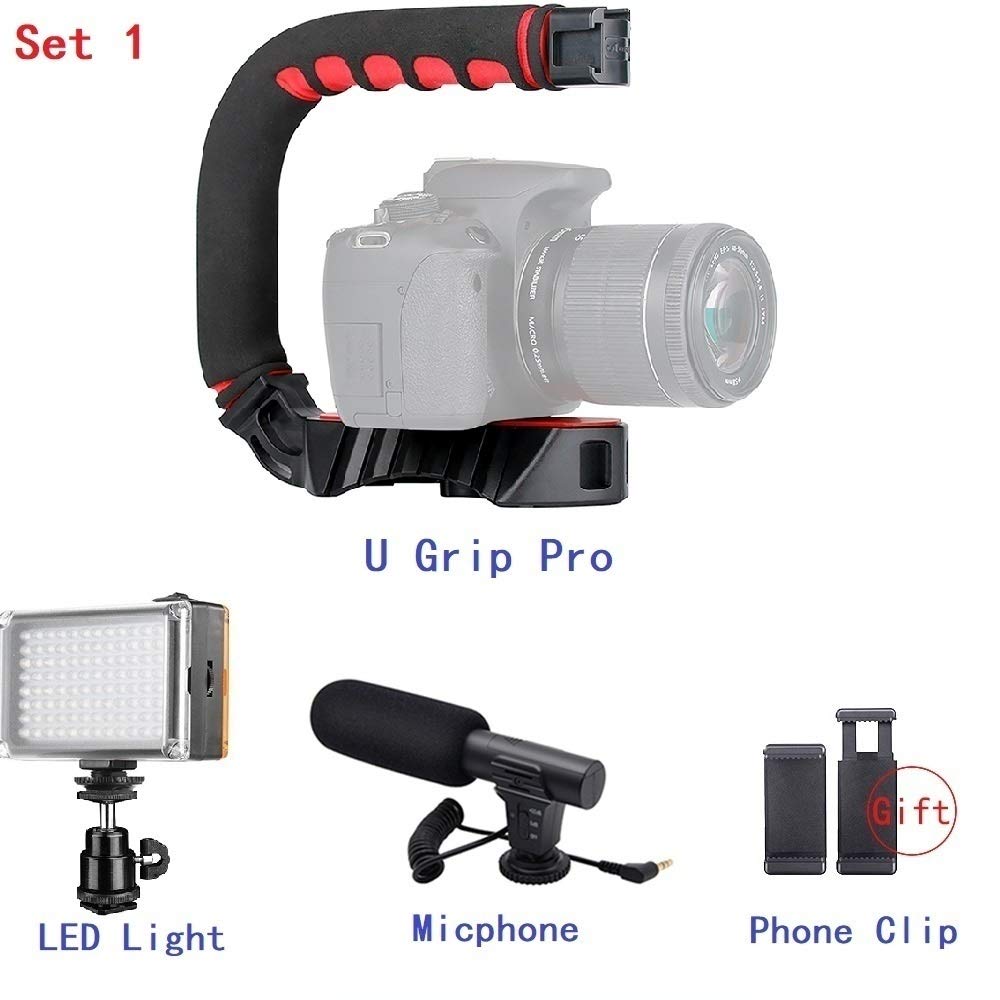 Camera Video Stabilizer Handle Video Grip Camera Video Light Triple Shoe Mount for Gopro for DSLR Sony Nikon Canon for iPhone (Set1)