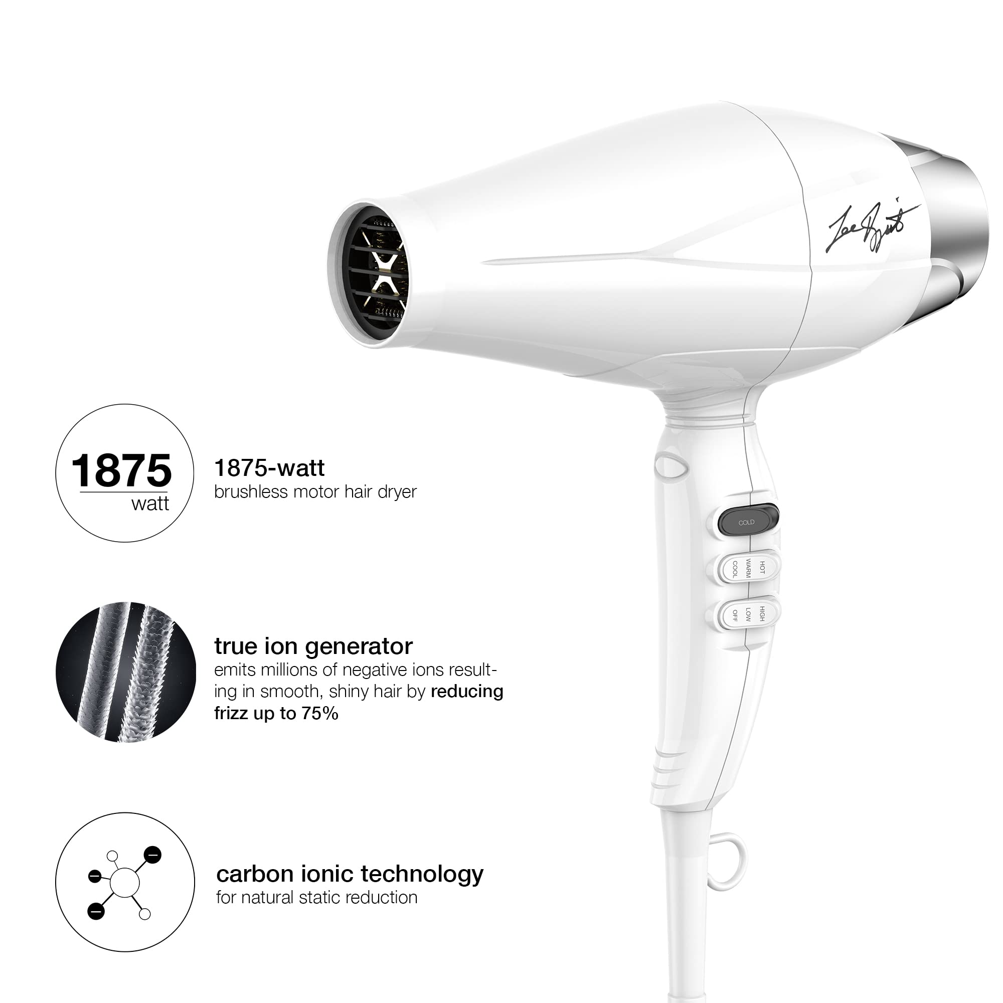 Conair Hair Dryer, Carbon Infused Brushless Motor Hair Dryer with Diffuser by Leandro Limited X Conair
