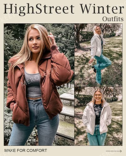MEROKEETY Women's Long Sleeve Zipper Puffer Jacket Winter Quilted Short Down Coat with Pockets,Green,M