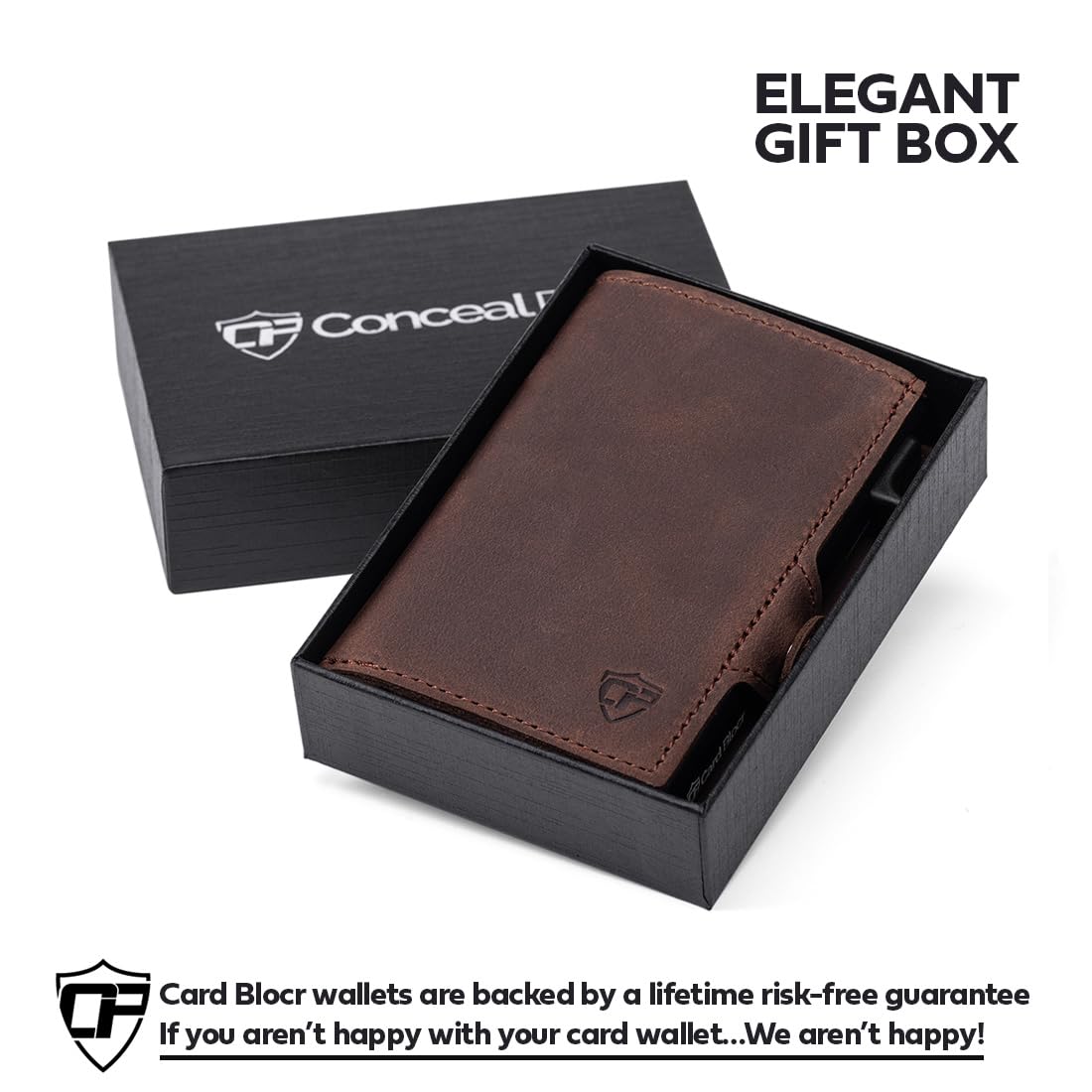 Conceal Plus Wallet for Men, Pop Up Wallet Credit Card Holder - RFID Blocking, Slim Minimalist Credit Card Case (Distressed Brown Genuine Leather)