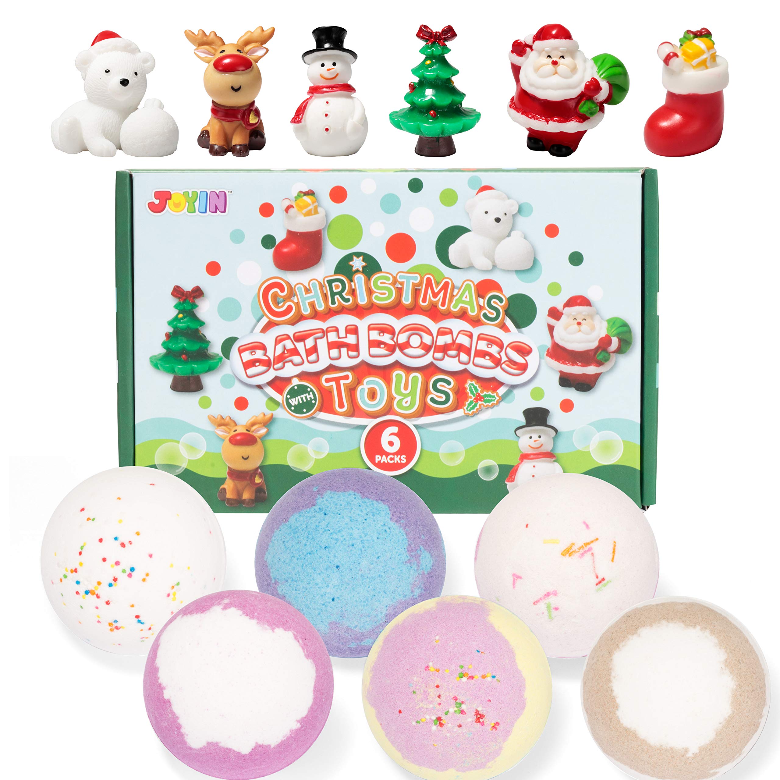 Christmas Bath Bombs with Assorted Toy for Kids, 6 Pack Bubble Bath Bombs with Surprise Inside, Natural Essential Oil SPA Bath Fizzies Set, Kids Christmas Basket Stuffers Birthday Gift Set