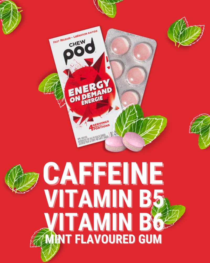 Chewpod Energy Gum - COMING BACK SOON - 100mg Caffeinated Chewing Gum for Running, Workouts, and Staying Awake & Alert - Fast Acting, Sugar Free Alternative to Coffee and Energy Drinks