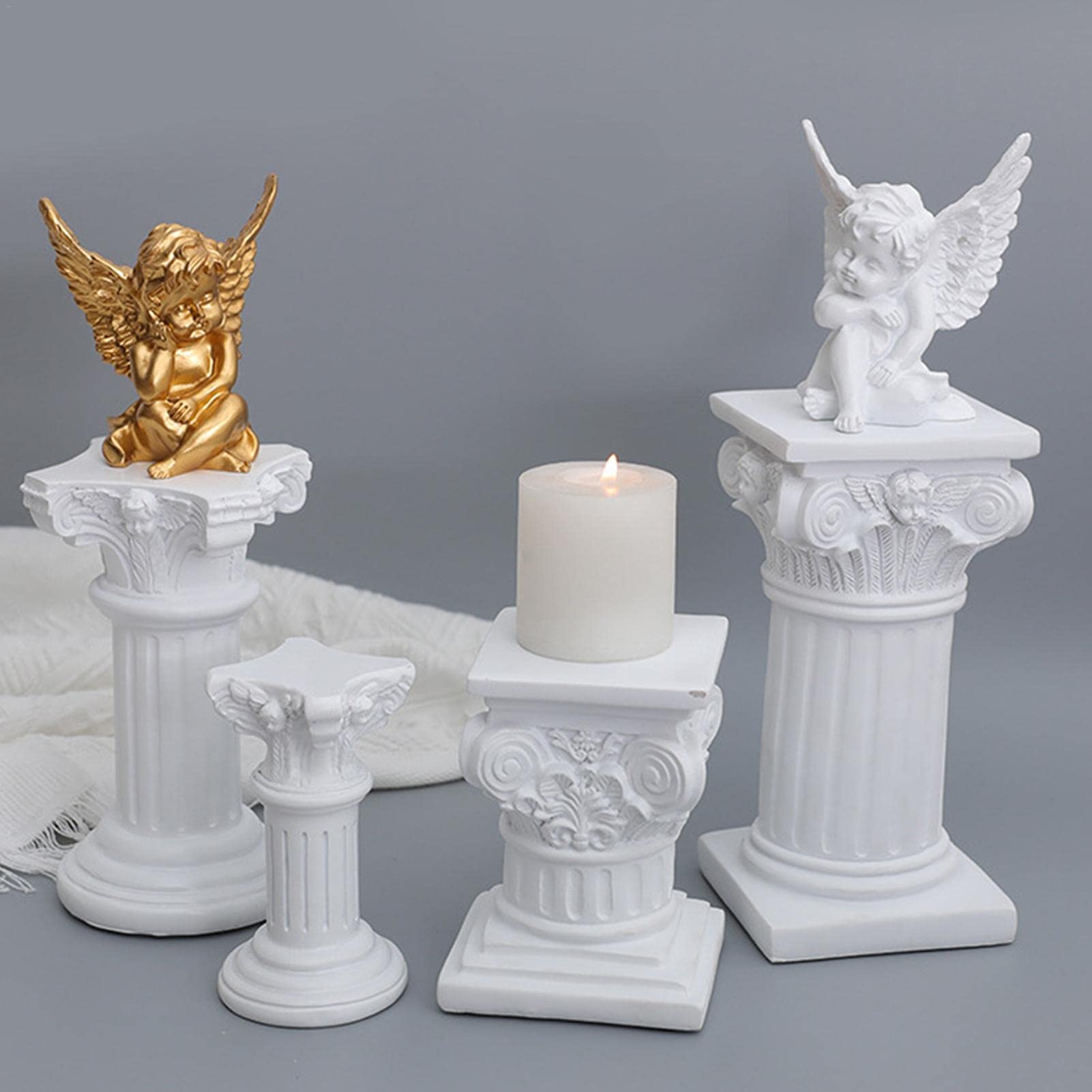 soarflight Roman Pillar Greek Column Resin Statue Figurine Base Pedestal Stand Birthday Party Wedding Table Sand Game Decor Supplies Great for Home Garden Classy, White, Square Small