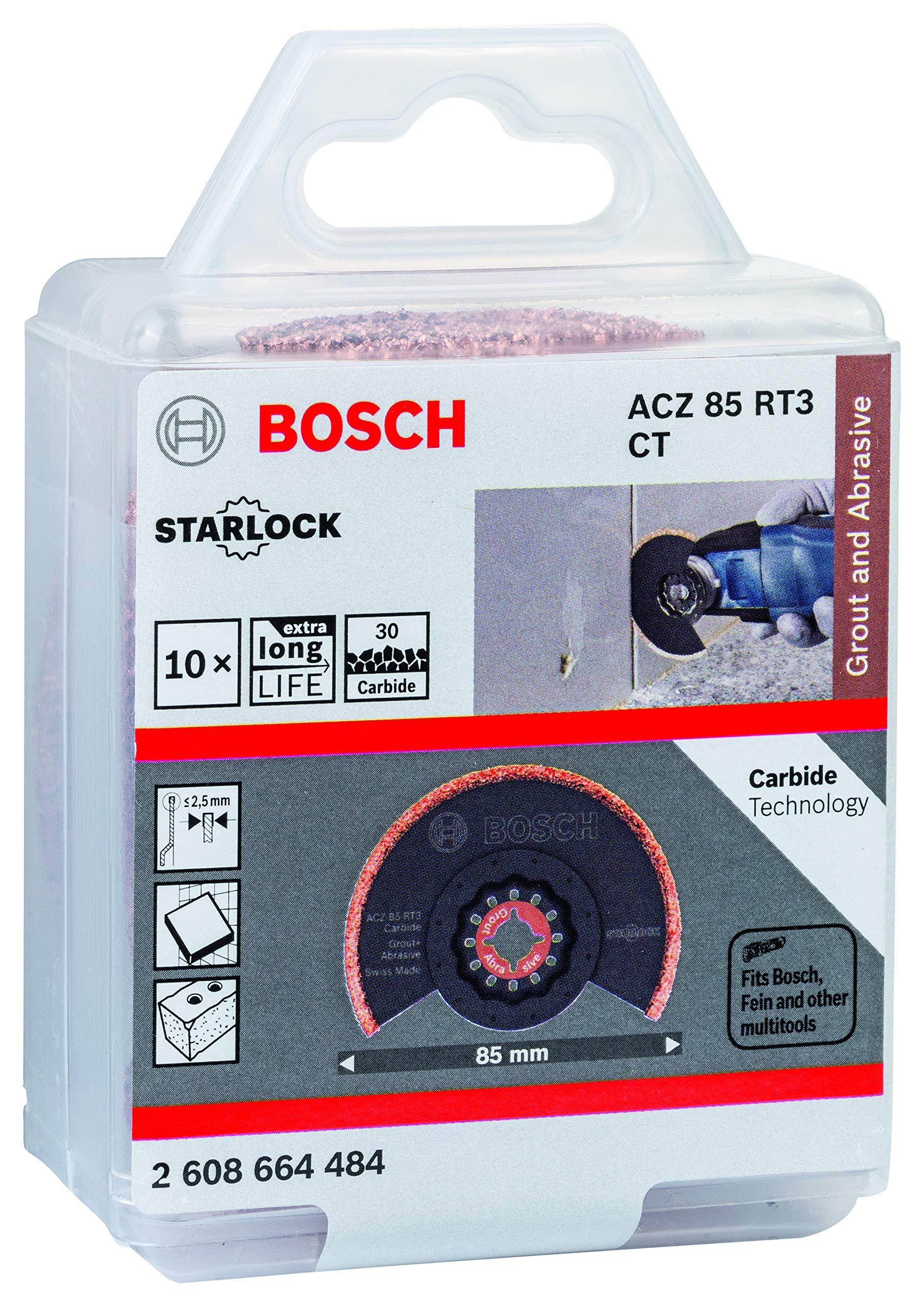 Bosch Professional 2608664484 Pack of 10 Segment Saw Blades ACZ 85 RT3 (for Mortar, Starlock, Grit 30, Diameter 85 mm, Accessories Multifunctional Tool)