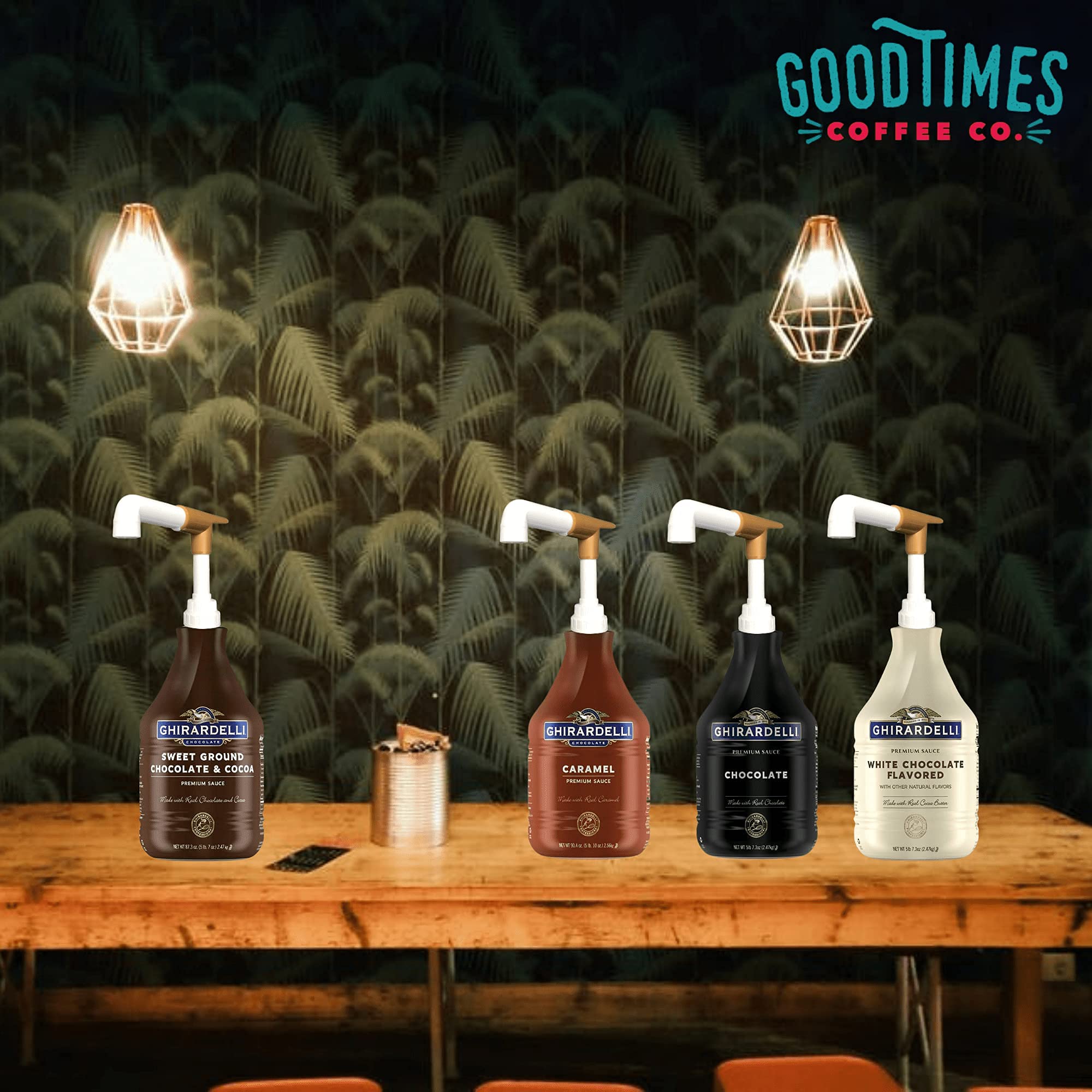 Good Times Coffee Co. Sauce Pump Dispenser for Ghirardelli Bottles, Fits 87.3 to 90.4 Ounce Bottles