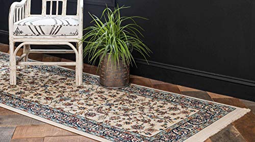 Unique Loom Narenj Collection Area Rug - Leeds (3' x 13' 1" Runner, Ivory/ Blue)