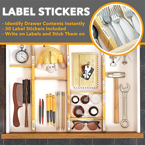 SpaceAid Bamboo Drawer Dividers with Inserts and Labels, 4 Dividers with 9 Inserts (17-22 in), 6 Dividers with 12 Inserts (17-22 in)