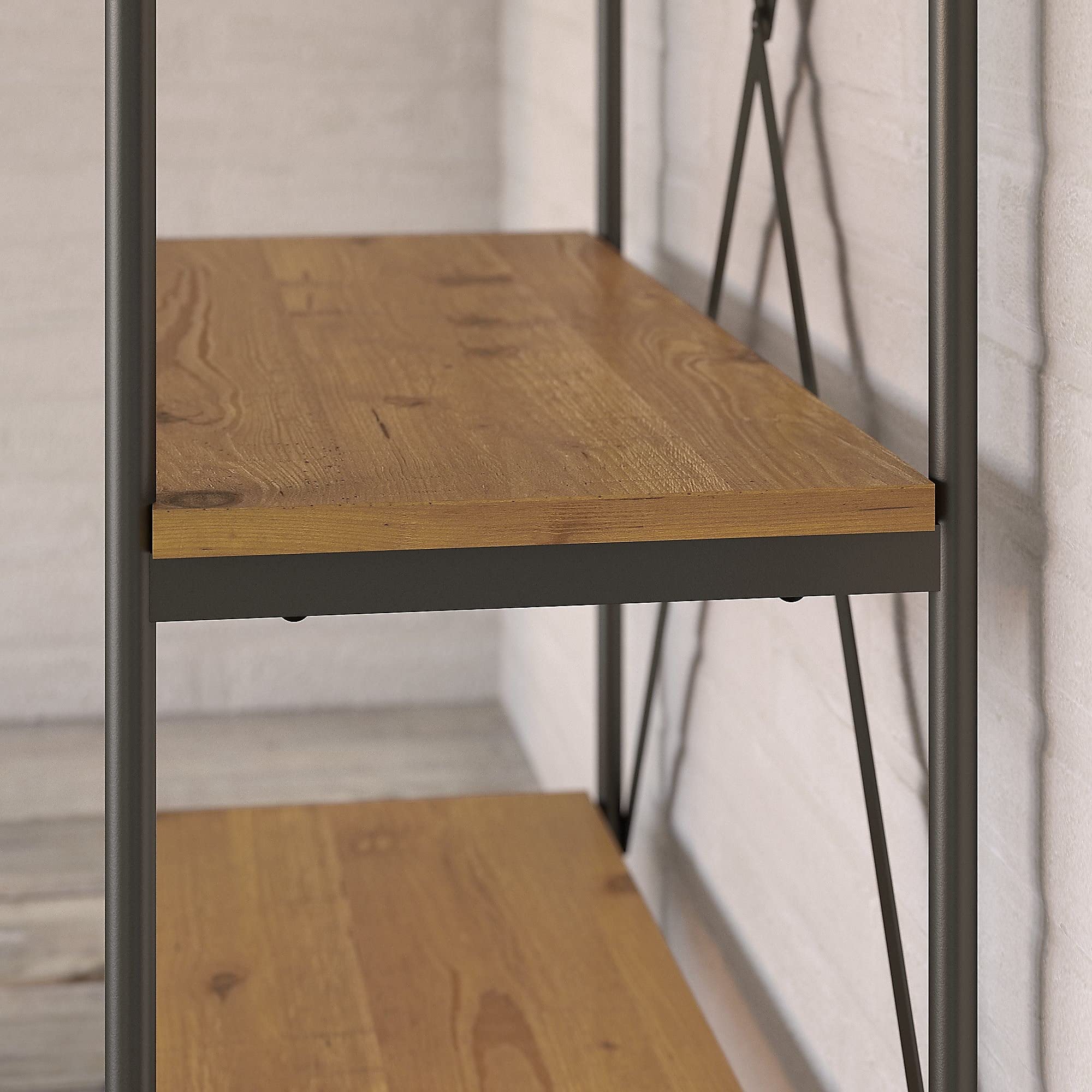 Bush Furniture Ironworks 5 Shelf Etagere Bookcase in Vintage Golden Pine