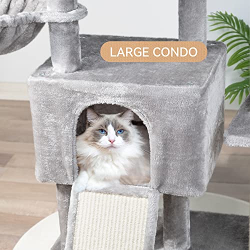 Hawsaiy Multi Level 58 inch Cat Tree Tower for Indoor Cat Kitten Furniture Condo Activity Center Play House with Scratching Sisal Posts Pad,Hammock,Ladder Beige (58", Grey)