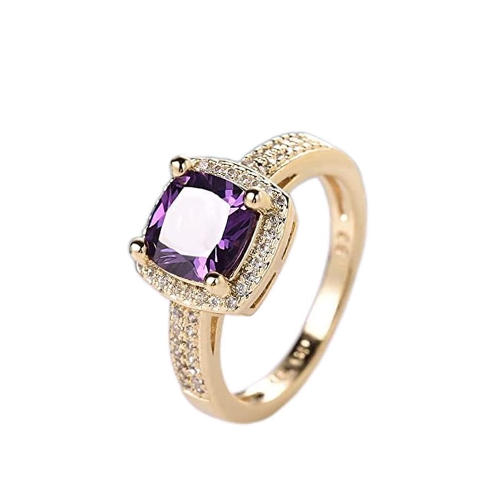 Cutesmile 18K Gold Filled Princess Cut Purple CZ Crystal Ring (10)
