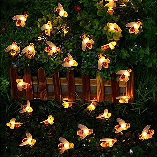 Solar Bee String Lights, 100 Led Solar Fairy Lights with 8 Lighting Modes, Suitable for Outdoor Wedding Home Garden Terrace Party (Warm White)