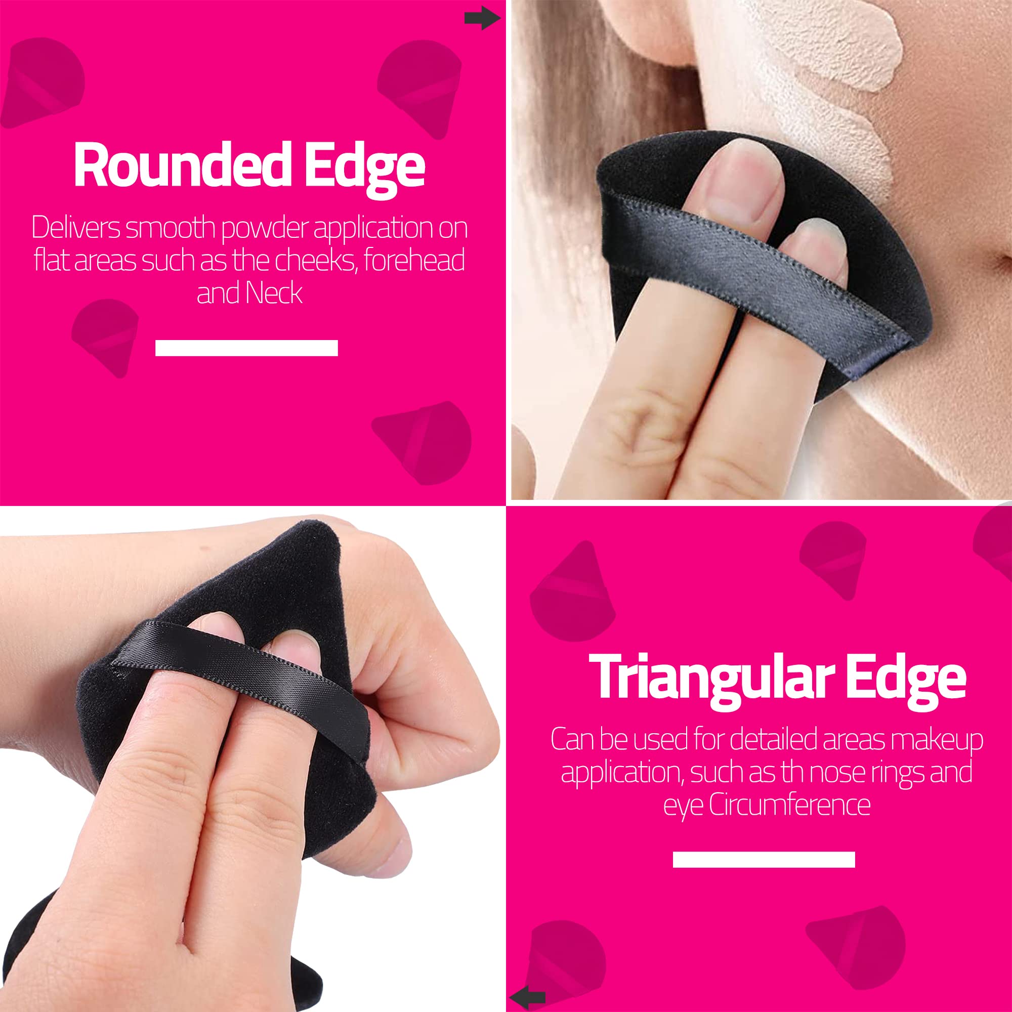 Ecomerr 12 Pieces Powder Puff with Cleansing Puff Face Triangle Makeup Puff for Loose Powder Body Velour Cosmetic Setting Sponge Velvet Washable Beauty Makeup Tool (Black)