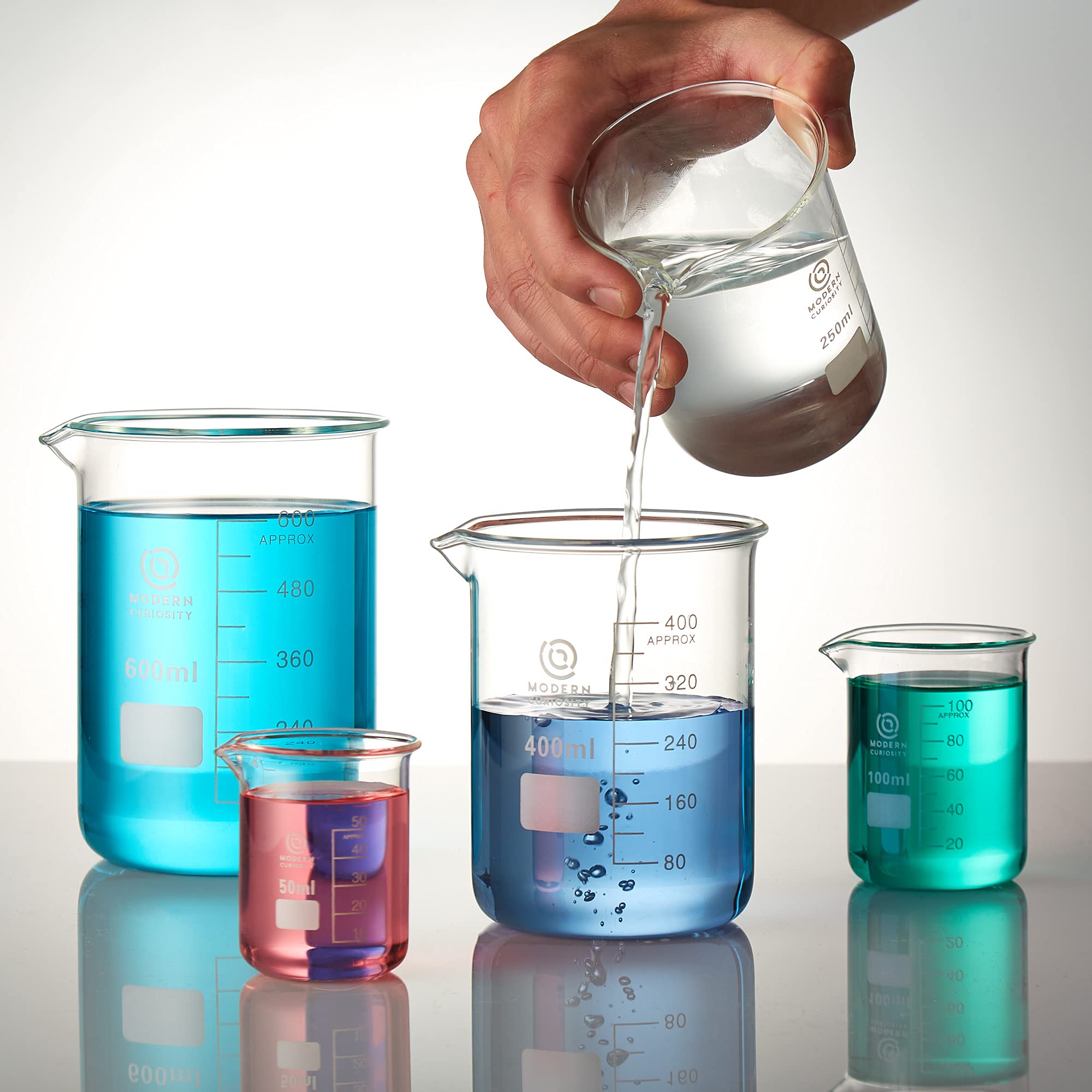 Glass Beakers Set - Science, Chemistry Classroom Supplies - Borosilicate Glass - Education, Research Equipment for Industrial and Academic Labs (400mL, 4-Pack)
