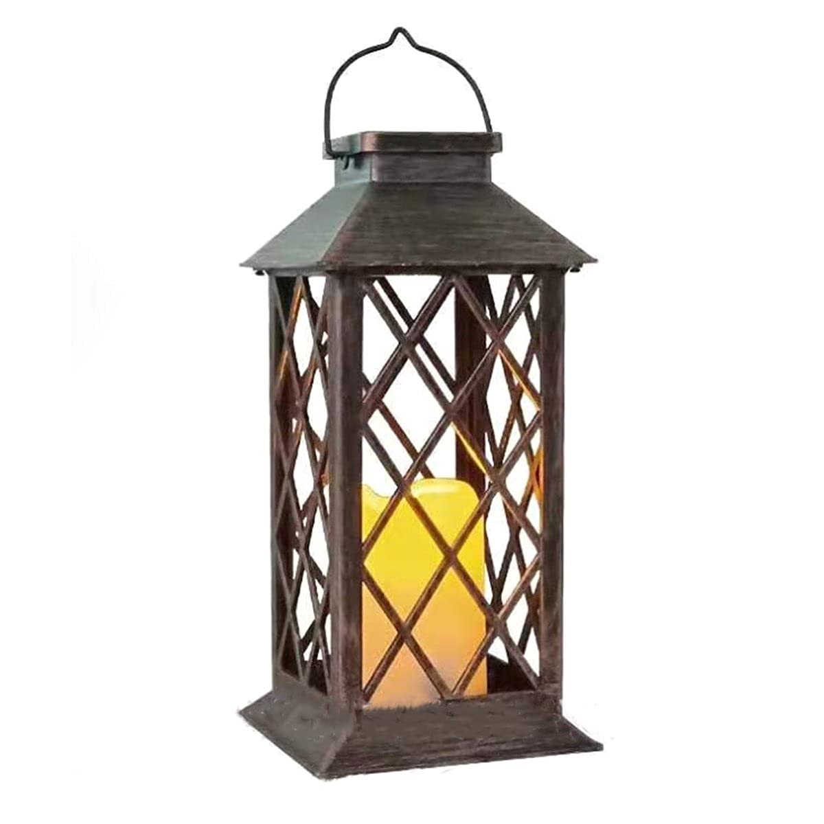 Solar Lantern NB-4 Solar Lantern Hanging Lanterns Waterproof LED Flickering Flameless Candle Mission Outdoor Garden Decorative Lights - Bronze 34.5x14x14cm