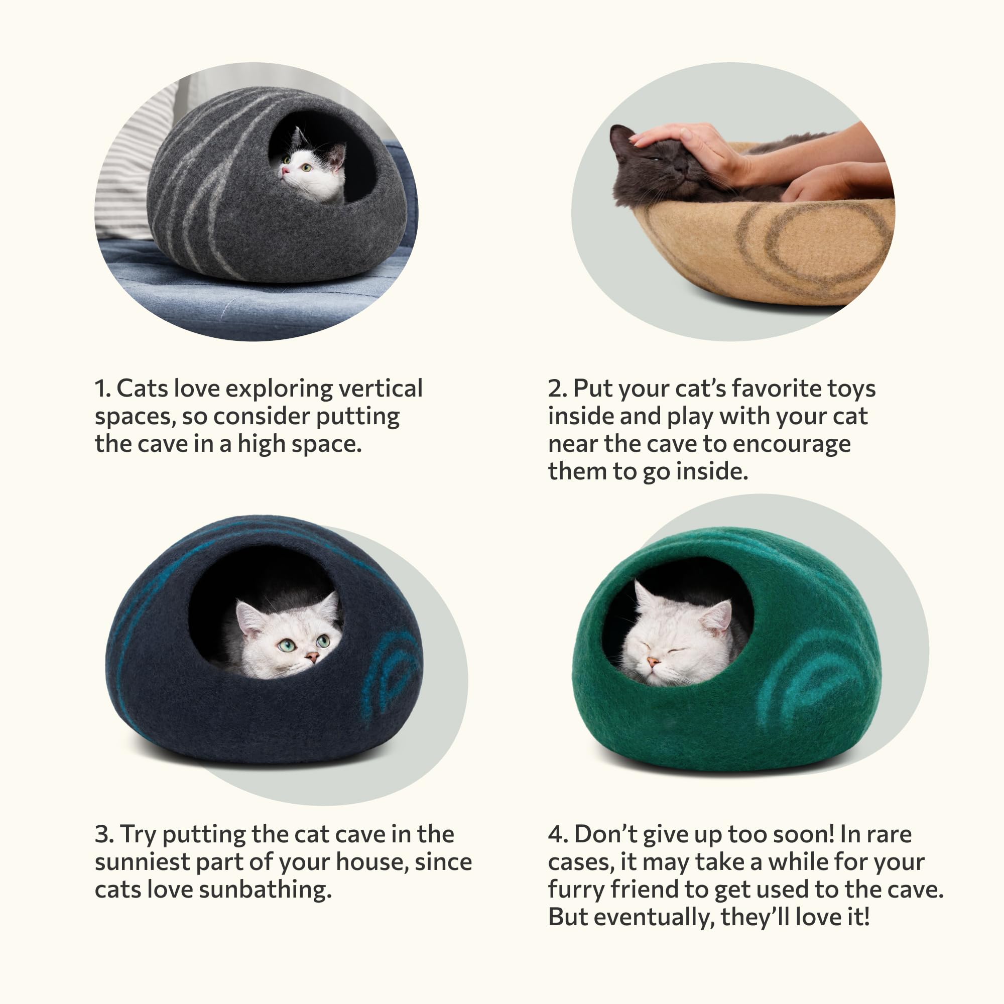 MEOWFIA Cat Cave β Premium Felt Cat Bed for Indoor Cats, Handmade 100% Merino Wool (Dark Shades) (Medium, Dark Grey)