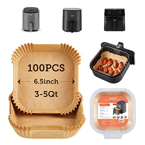 COSORI Air Fryer 4 Qt, 7 Cooking Functions Airfryer, Truffle Gray & Air Fryer Liners, 100 PCS Square Disposable Paper Liners