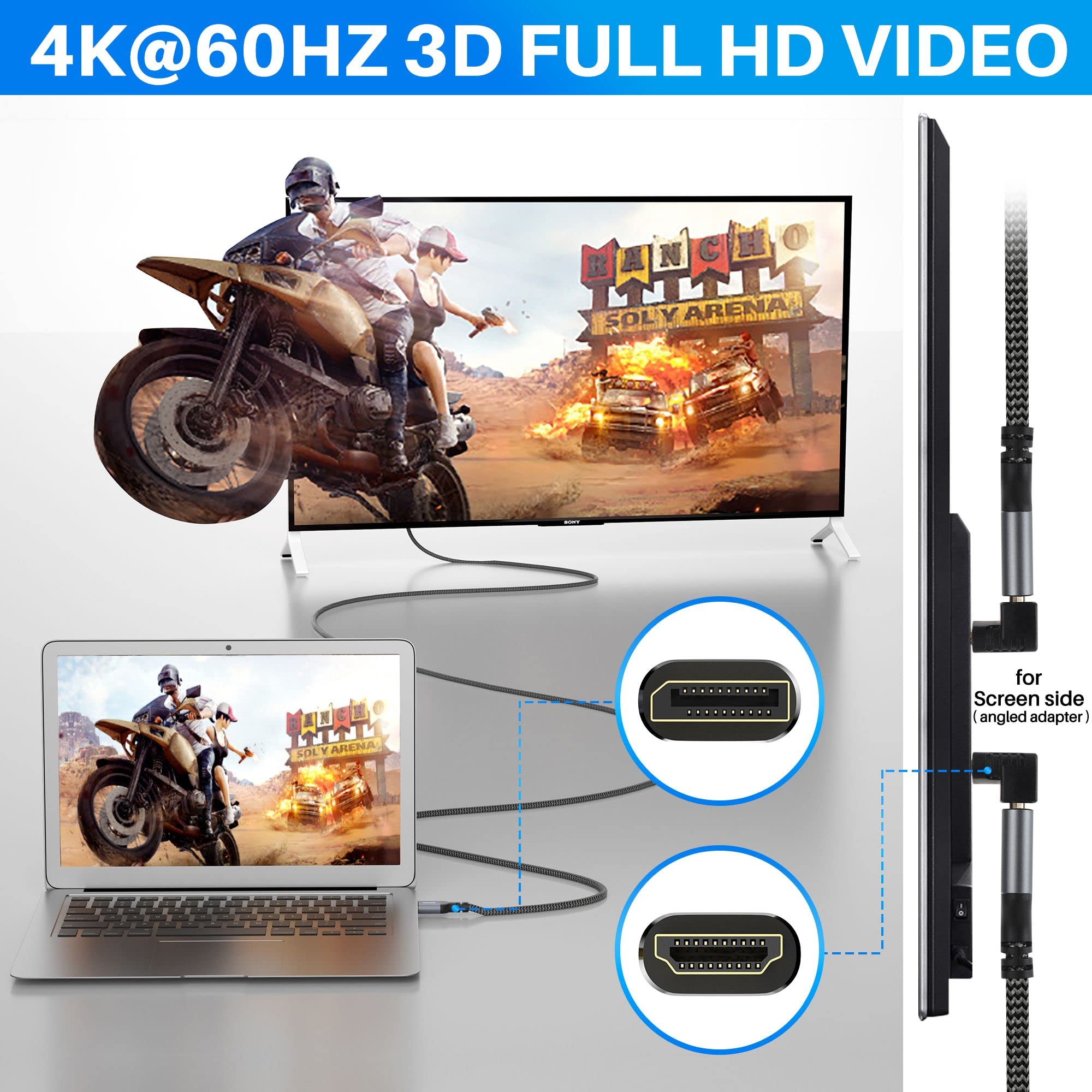 Conable 4K DisplayPort to HDMI Cable 20FT 4K@60HZ HDR Ultra HD Uni-Directional Active DP to HDMI Cord Support 4K@60Hz, 2K@120Hz, Grey