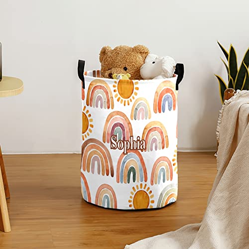 WOWPersonalTailor Rainbow Sun Laundry Hamper Basket Custom Name Collapsible Storage Bin Waterproof Clothes Storage Basket Room Decor Dirty 19.69inch(height) x 14.17inch(diameter)