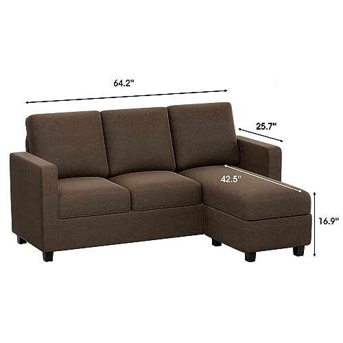 Flamaker Sectional Couch, Sofa Couch for Living Room, L-Shaped Couch with Reversible Chaise, Fabric Small Couches for Apartment, Small Spaces (Brown)