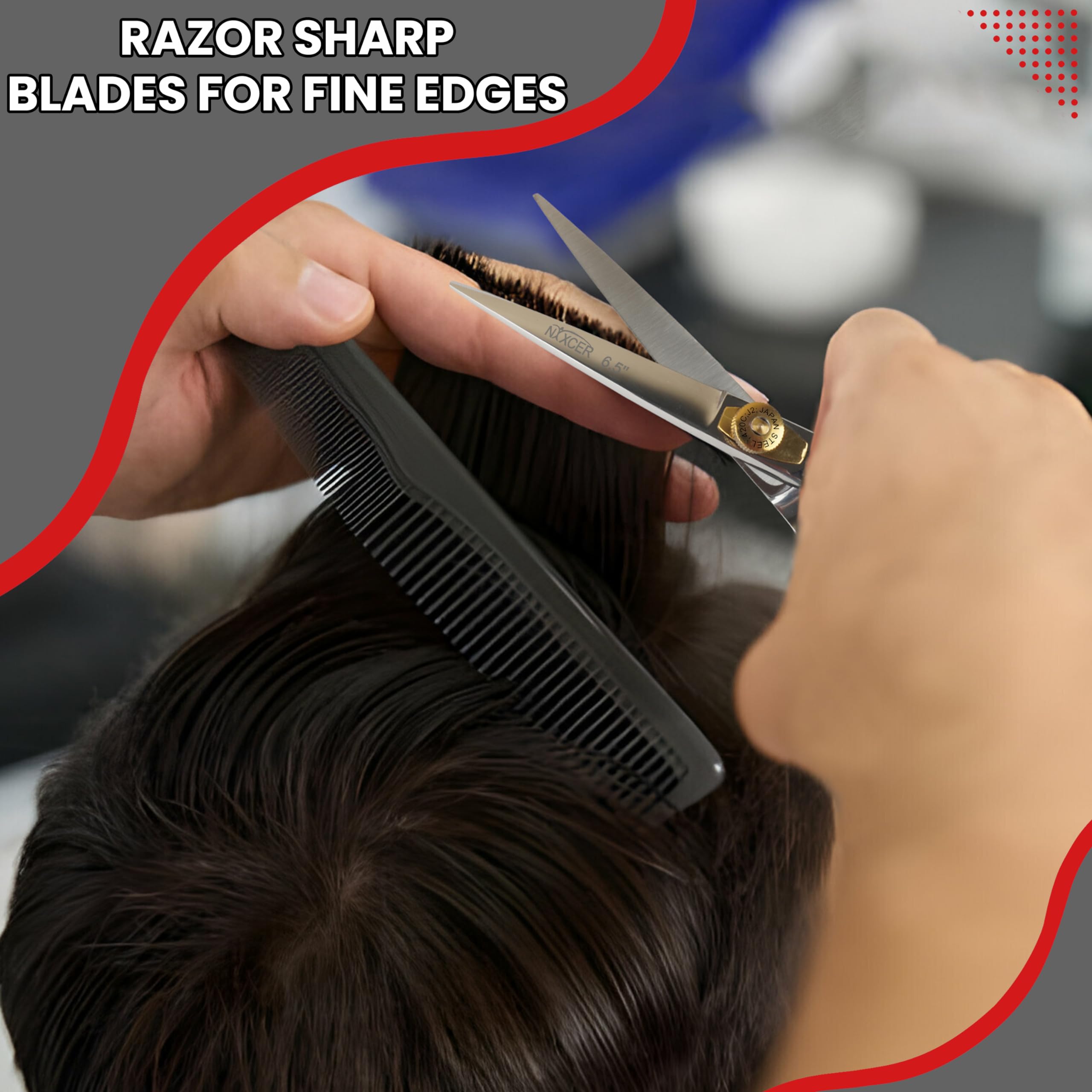 Nixcer Hair Cutting Scissors -Sharp Razor Edge Blade Hair Shears Series - 6.5" With Fine Adjustment – Stainless Steel Hair Scissors Professional For Men, Women & Babies (Silver)