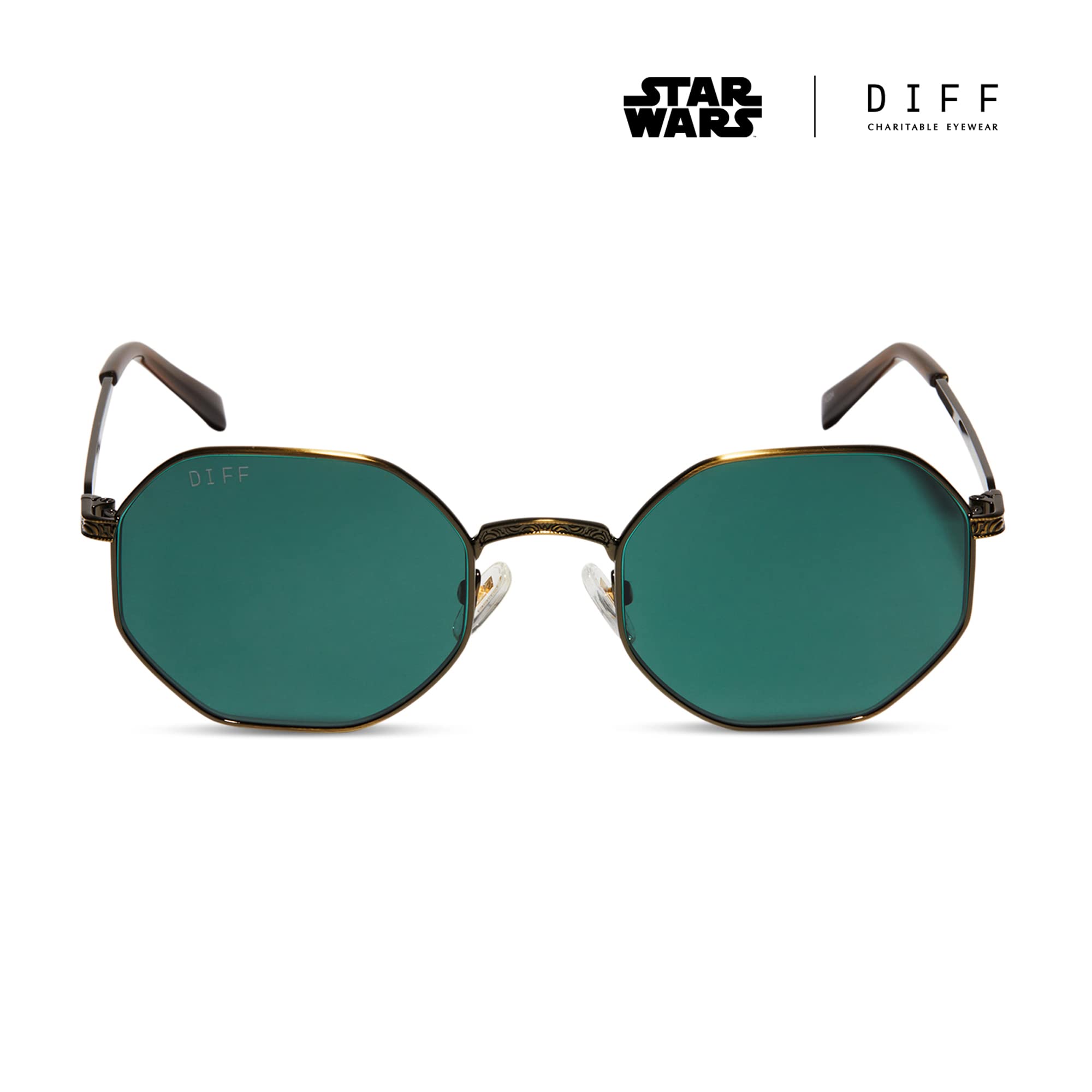 DIFF Star Wars Master Yoda Dagobah Geometric Aviator Sunglasses for Men and Women UV400 Protection, Brushed Gold + Green Polarized