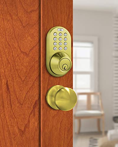 MiLocks TFK-02P Digital Deadbolt Door Lock and Passage Knob Combo with Keyless Entry via Keypad Code for Exterior Doors, Polished Brass