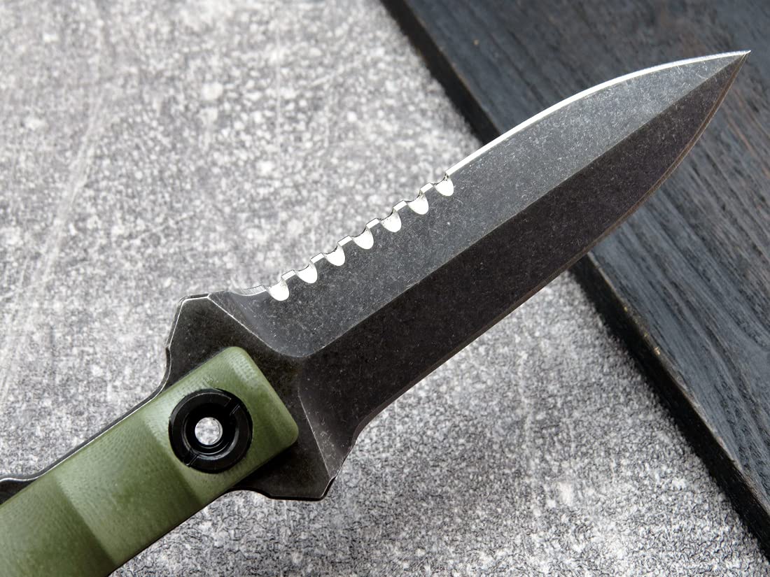 Ccanku C1290 Fixed Blade Marine Corp Serrated Knife 8 Inch D2 Blade Steel & G10 Handle For Outdoor Survival, Camping, Bushcraft and Hunting, K Sheath-Army Green