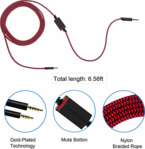 MQDITH 2.0M Replacement Audio Cable Compatible with Astro A40 A40TR Gaming Headset, Inline Mute Wire and No Volume Control Cord (Nylone Cord, Red/Black)
