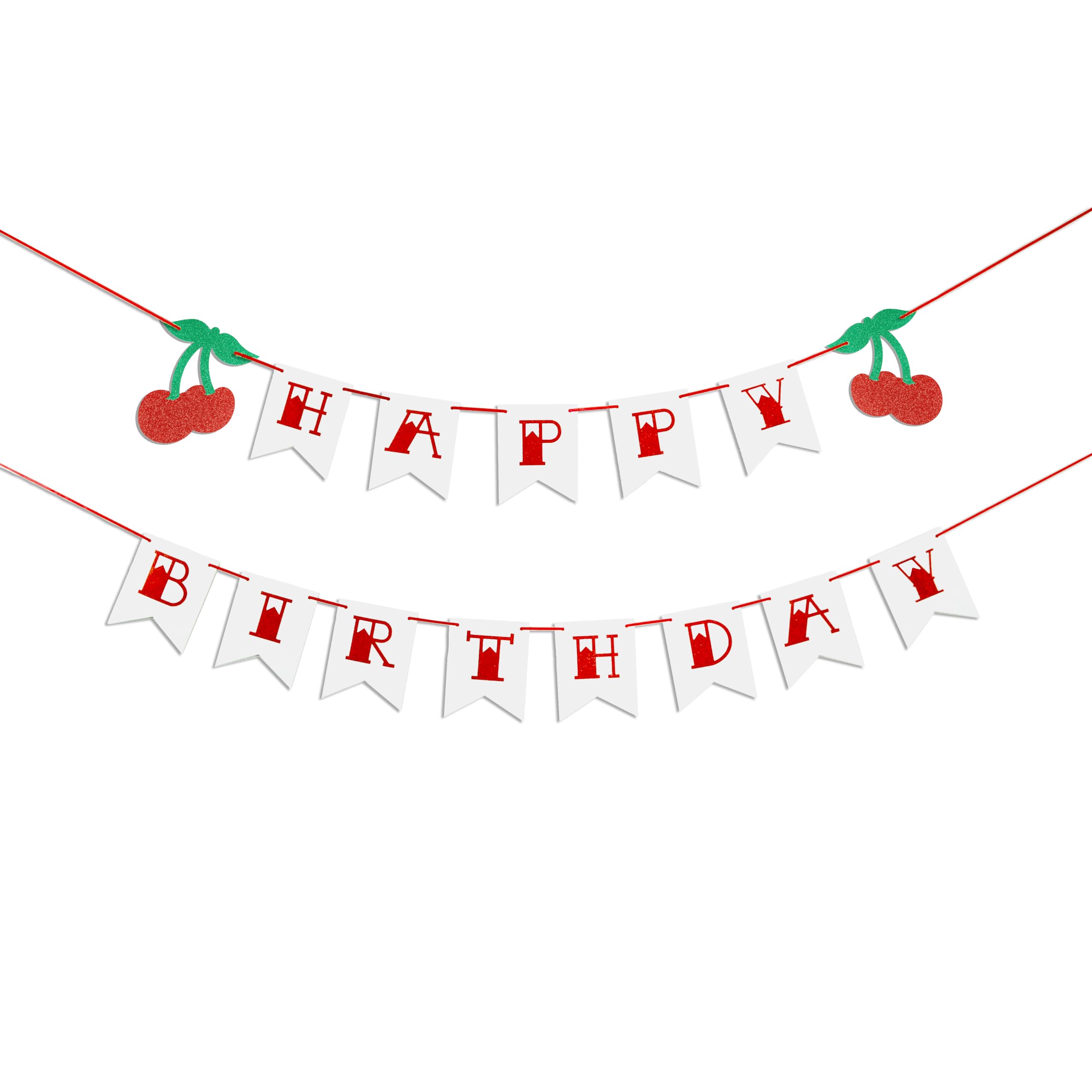Glitter Cherry Happy Birthday Banner 1950's Party Decoration Pre-Strung 1st Birthday Party Decoration Rockabilly Themed Birthday Party Banner