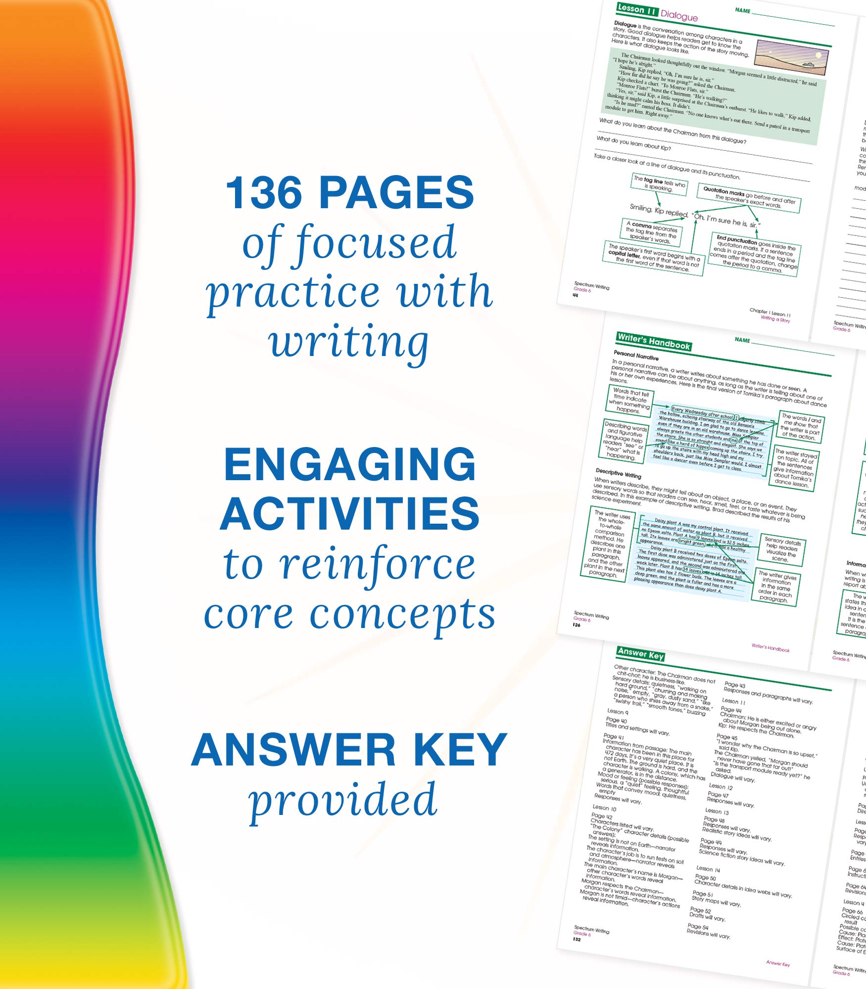Spectrum 6th Grade Writing Workbooks, Ages 11 to 12, 6th Grade Writing, Informative, Argumentative, and Descriptive Story Writing Prompts, Writing Practice - 136 Pages