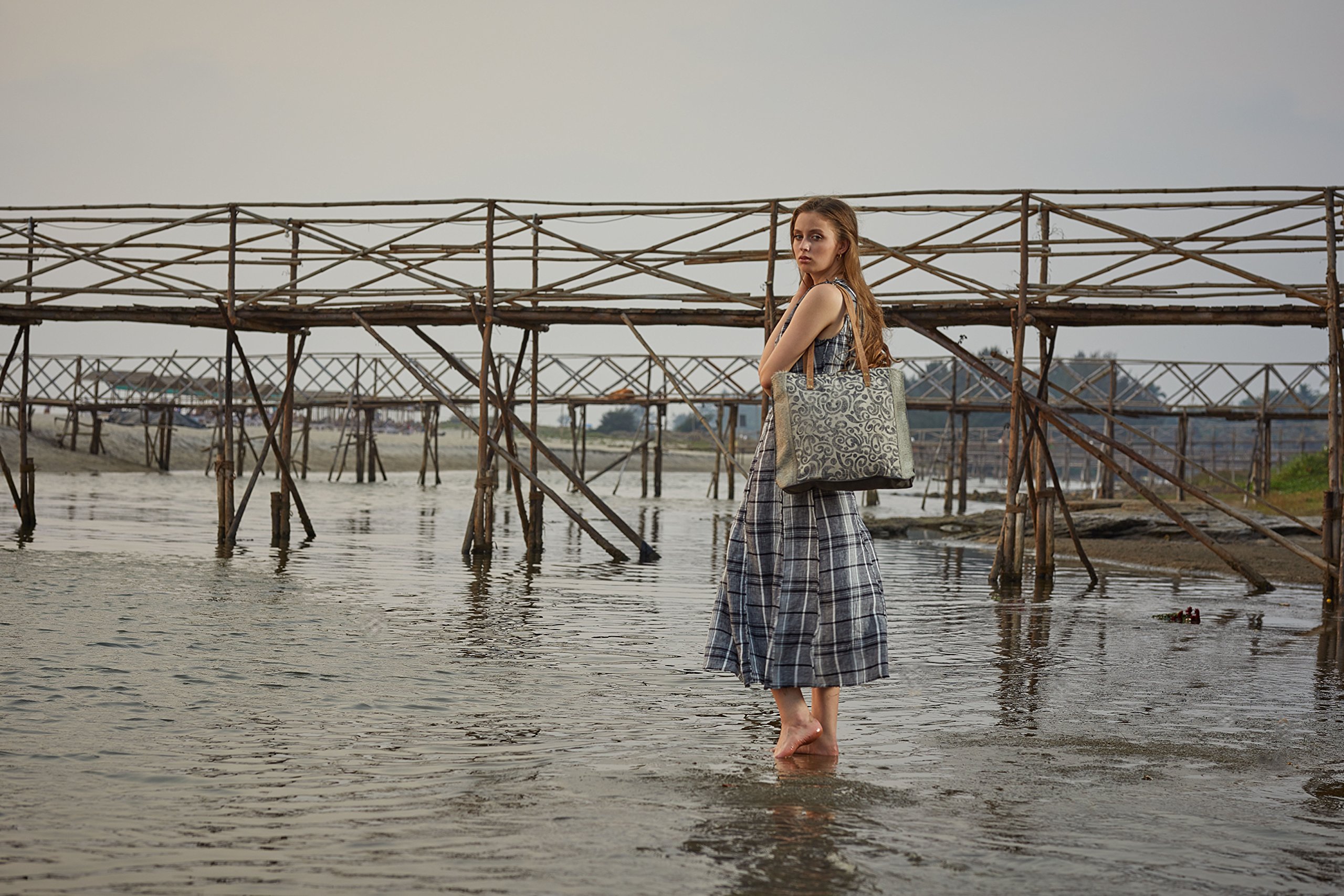 Myra Bag Leaf Print Cowhide & Upcycled Canvas Tote Bag S-1140